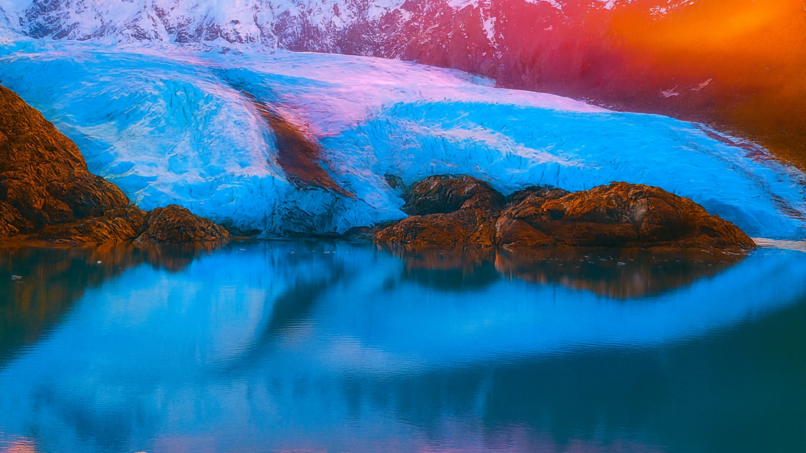 Frozen Serenity – Glacier Reflections in Golden Light