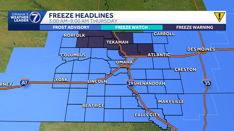Frost, freeze potential mid-week for Nebraska, Iowa