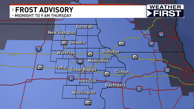 First widespread frost of the season Wednesday night in eastern Iowa
