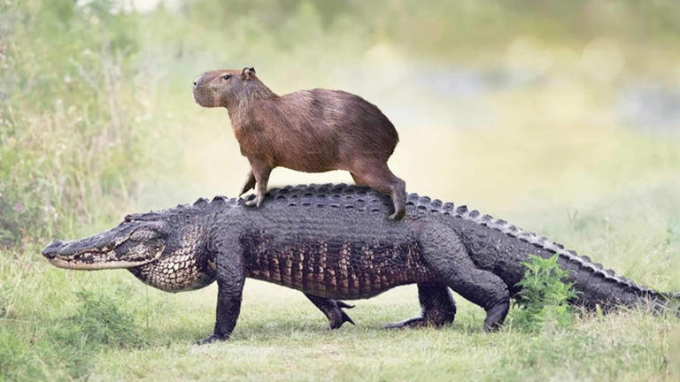 The strange reason capybaras ride on crocodiles