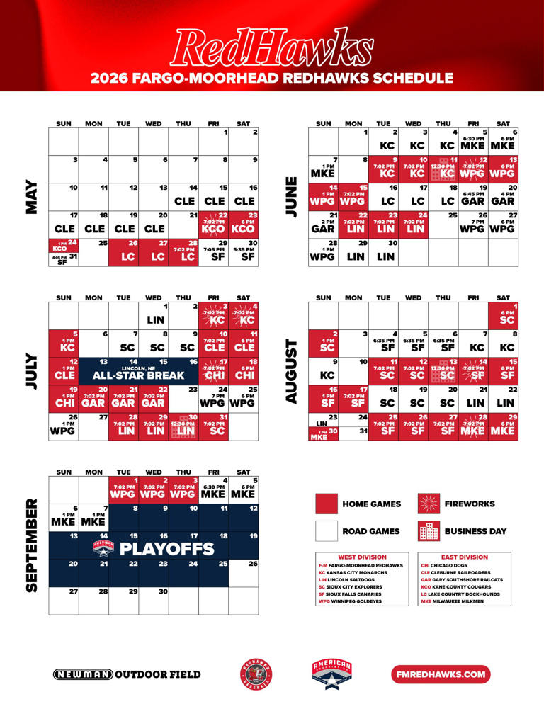 2026 Fargo-Moorhead Redhawks schedule released