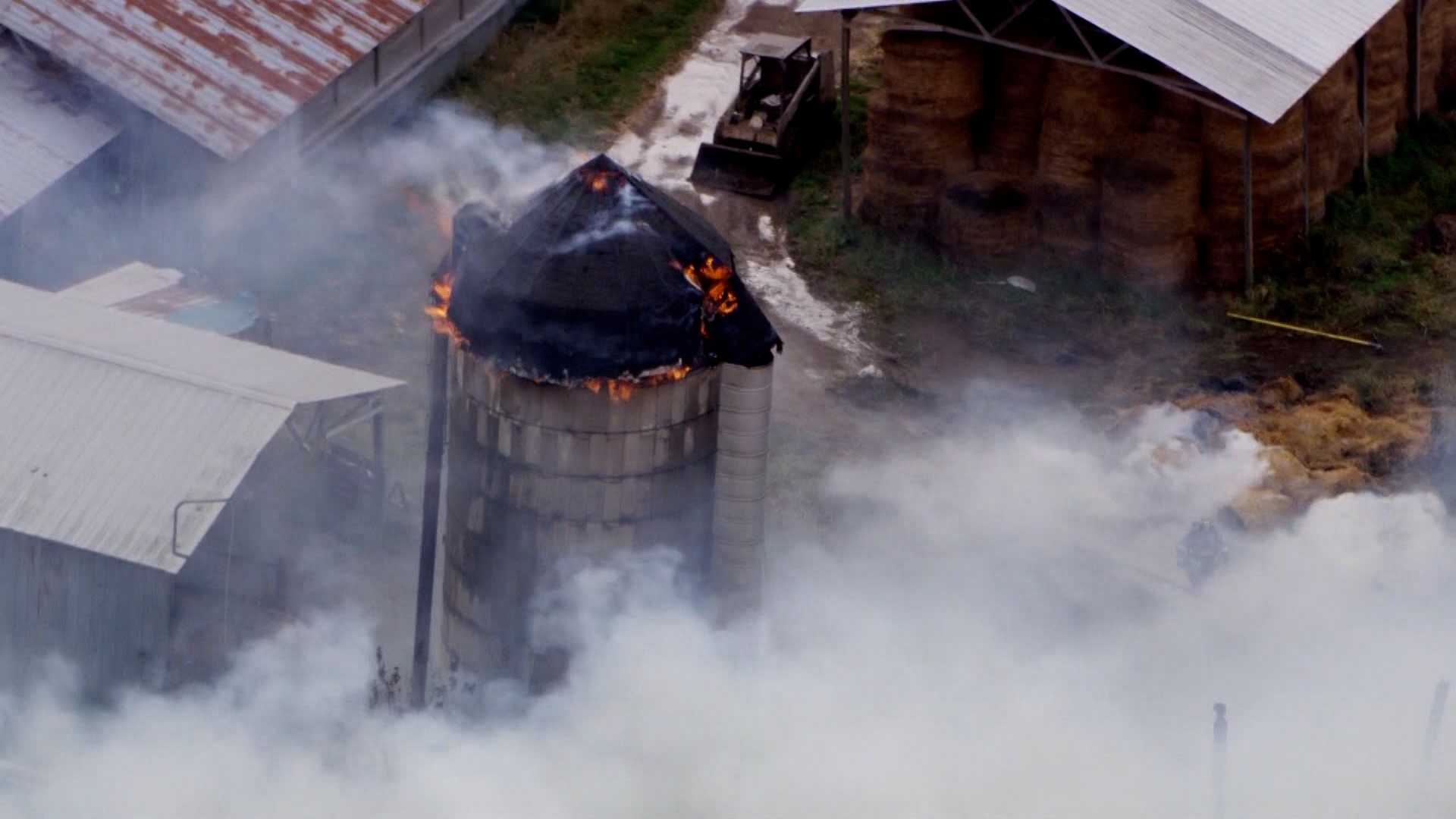 Massive fire burns at Butler County barn | Flames burn through silo