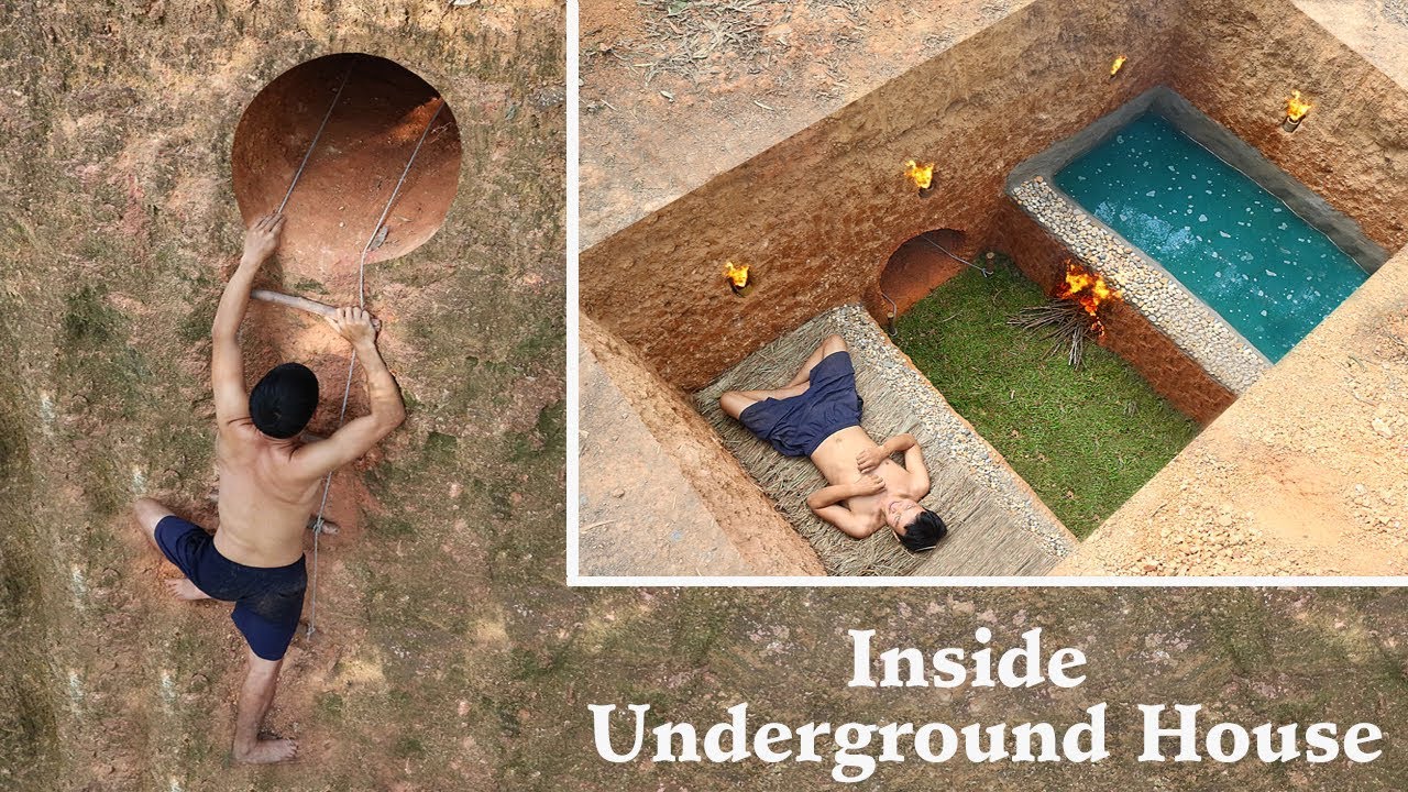 Building most secret underground house with heated swimming pool on the ...