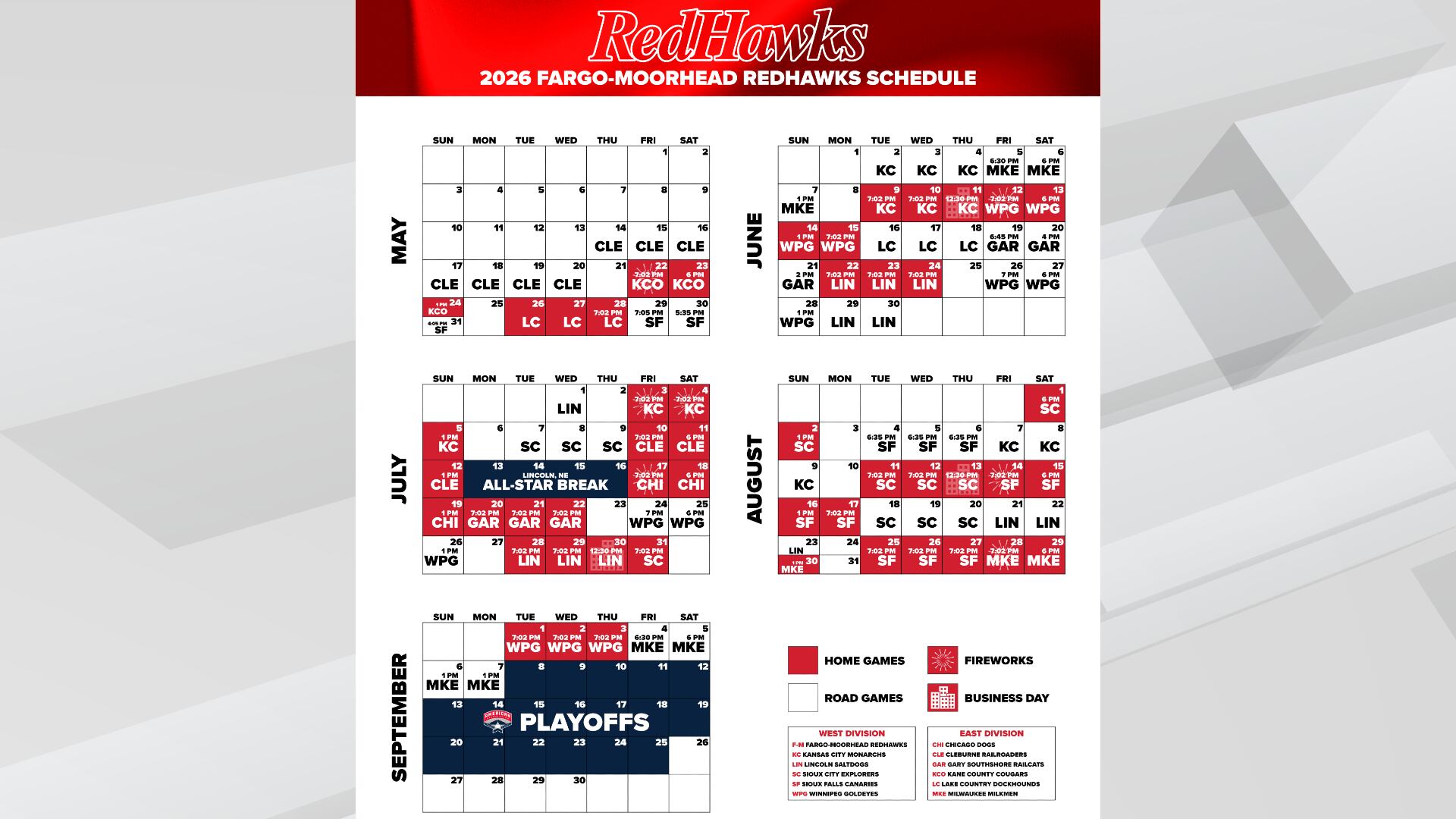 2026 Fargo-Moorhead Redhawks schedule released