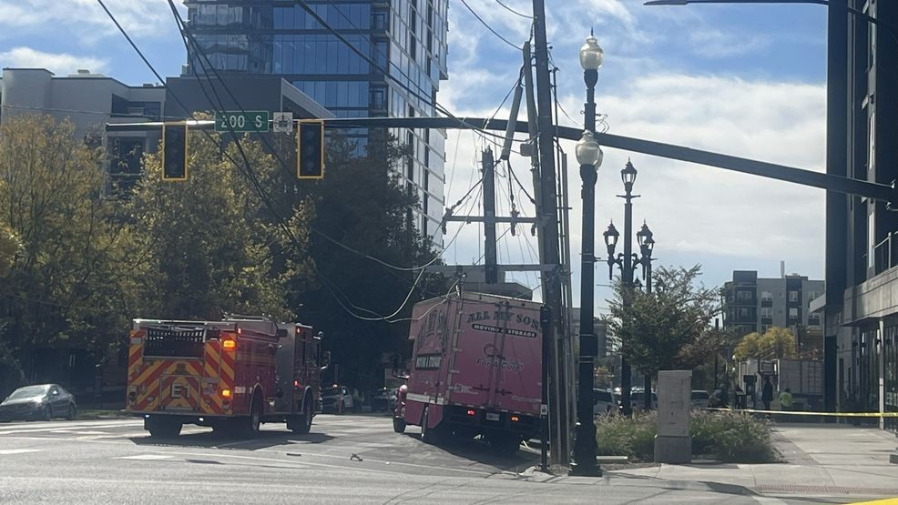 Box truck snaps power pole in downtown Salt Lake crash