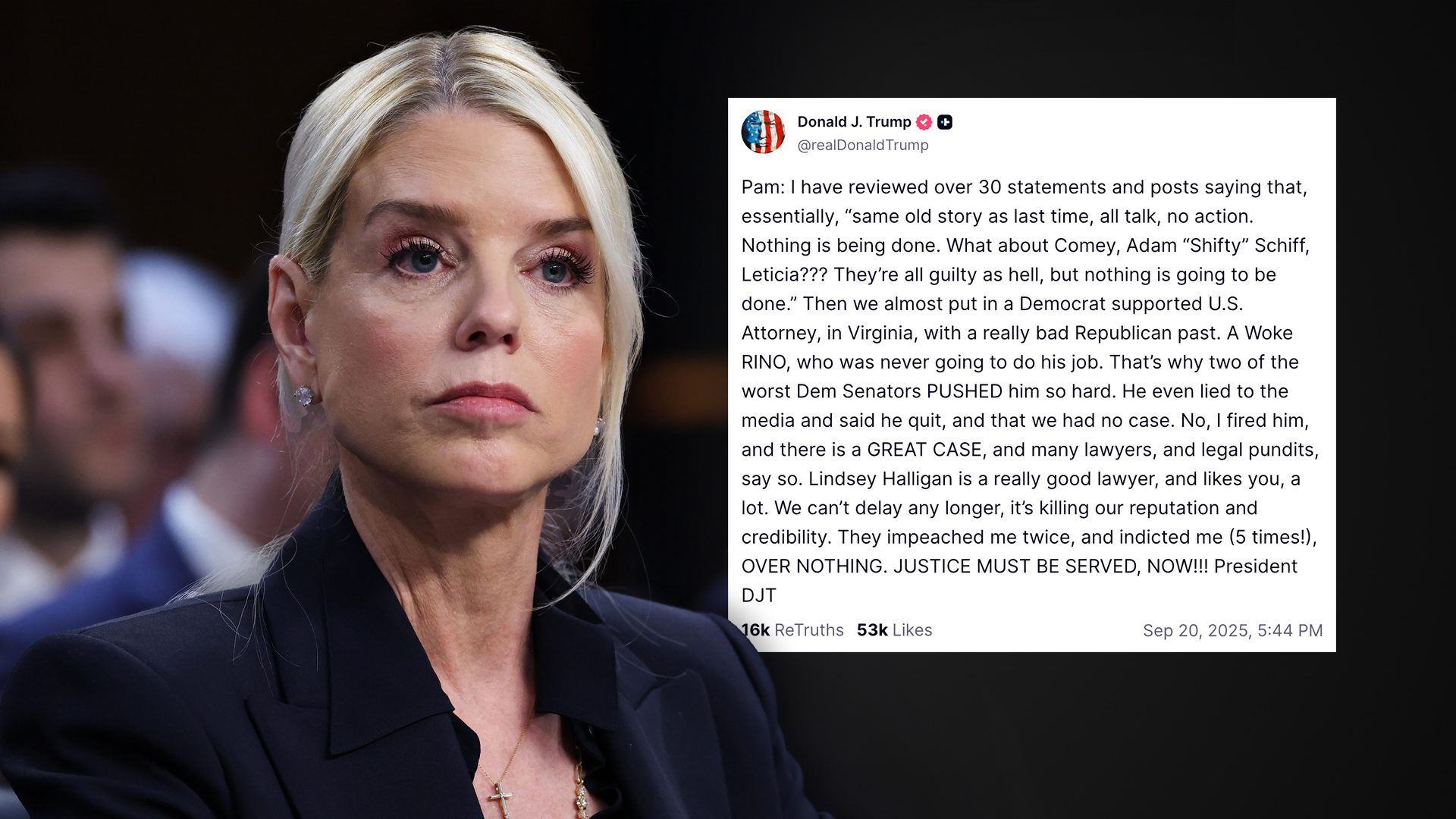 Trump thought Truth Social message to Bondi was private: Report