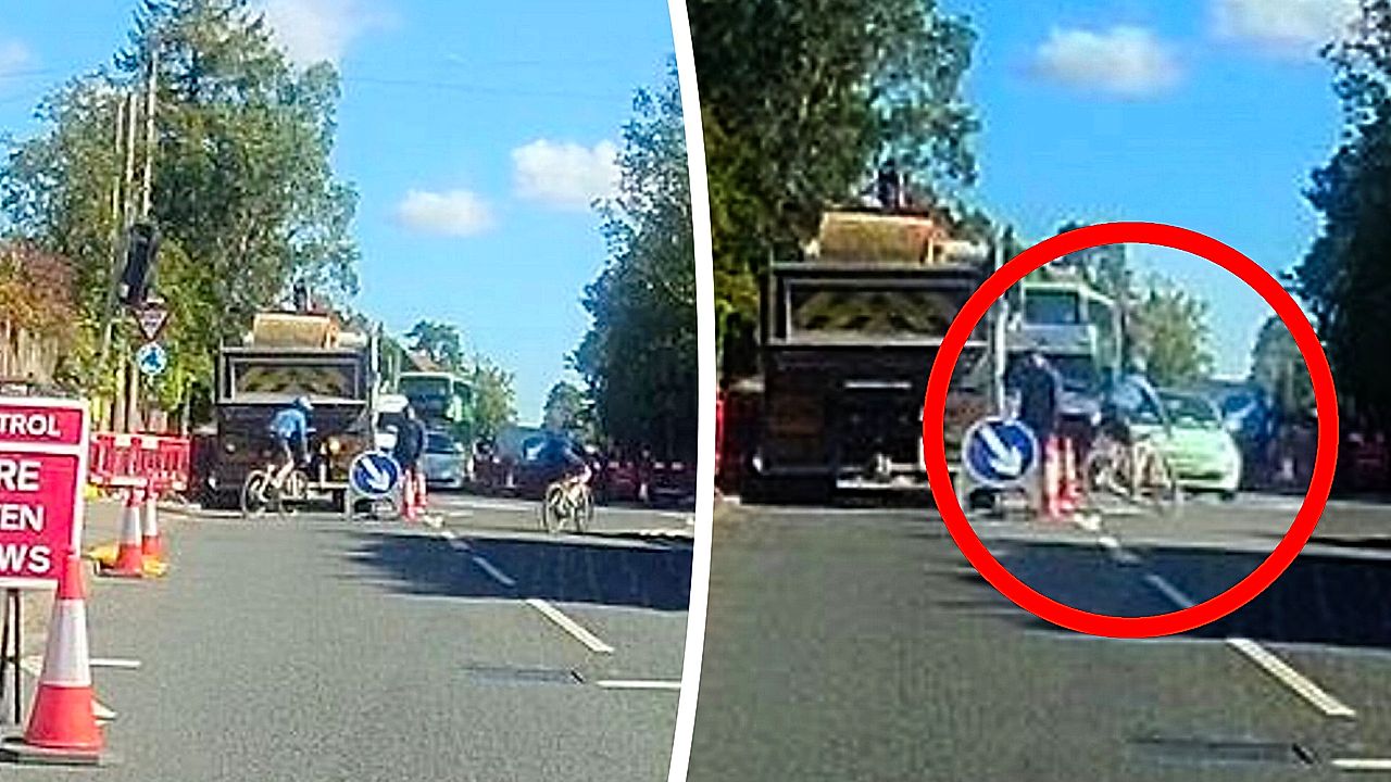 Instant karma: Oblivious cyclist nearly crashes into car after running ...