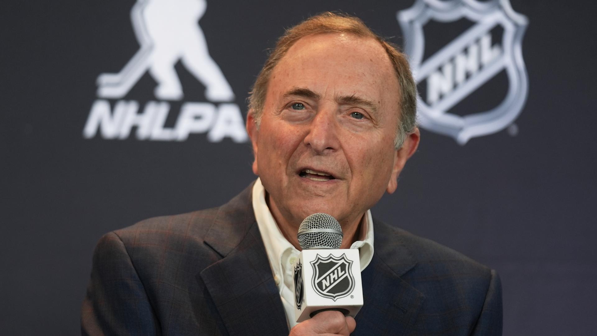 NHL Commissioner Gary Bettman talks during the Buffalo Sabres' season ...