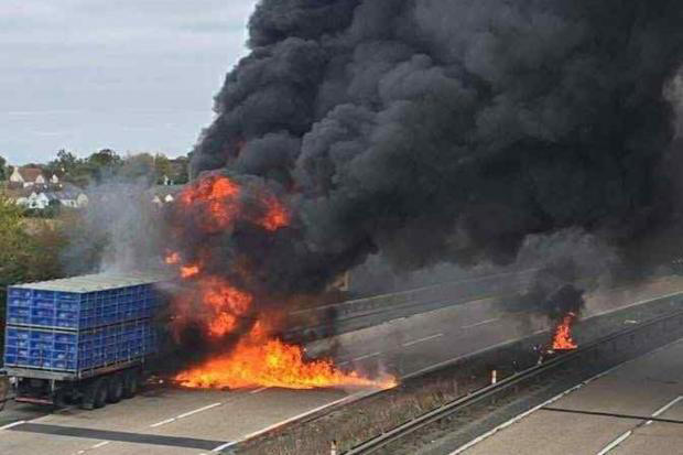 Chicken lorry fire on A12 closes road in both directions causing hours ...