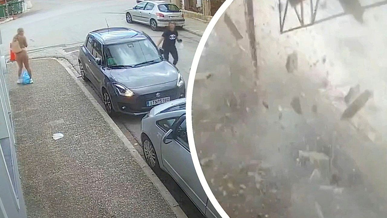 Seconds from disaster: Women escape terrifying balcony collapse in Greece