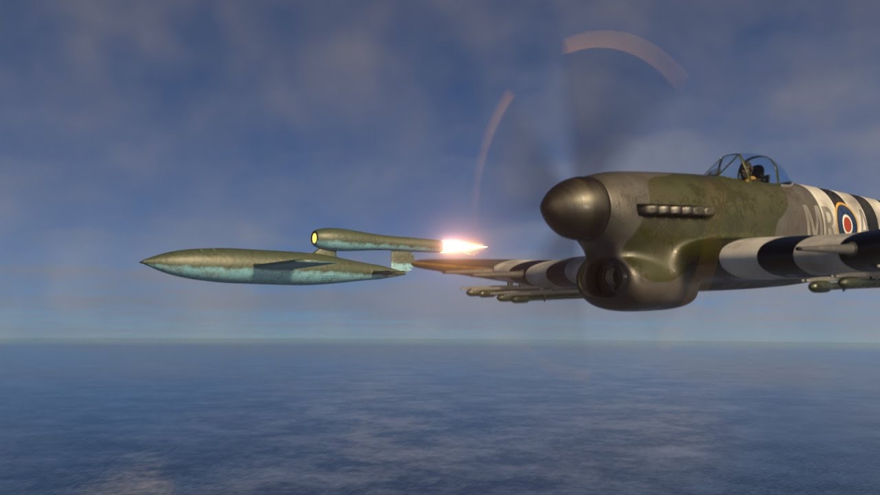 WWII RAF Hawker Typhoon takes down V1 flying bomb - Blender