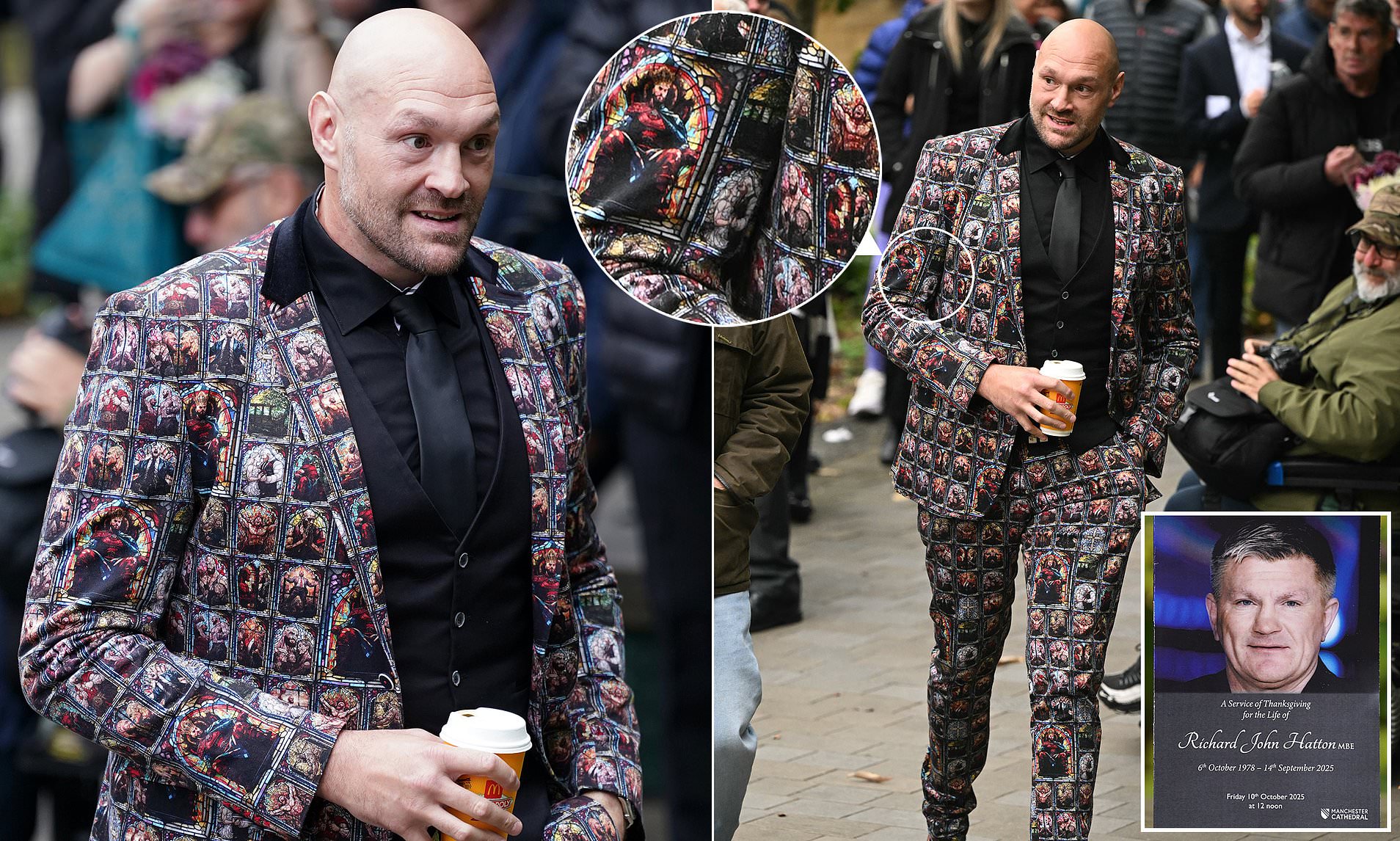 Tyson Fury wears VERY bold suit featuring pictures of HIMSELF for Ricky ...