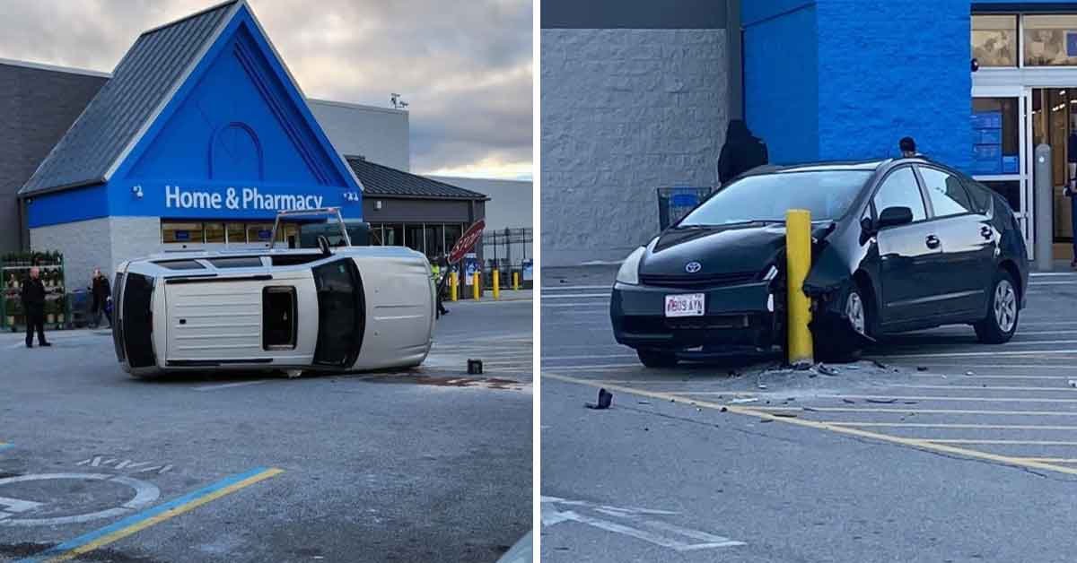 Dumb Walmart Shoppers All Crashing Into the Same Pole