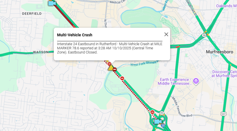 1 dead following crash in TDOT work area along I-24E in Murfreesboro