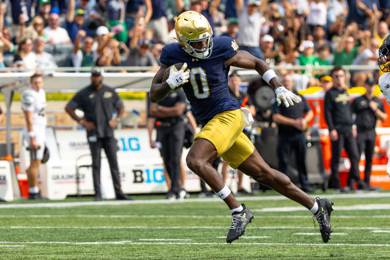 Watch: Malachi Fields makes an acrobatic touchdown catch for Notre Dame ...