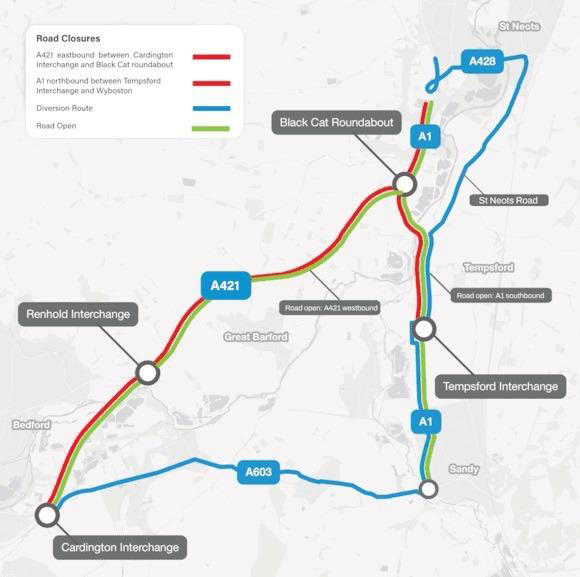 Closures on A1 and A421 this weekend as Black Cat roadworks continue