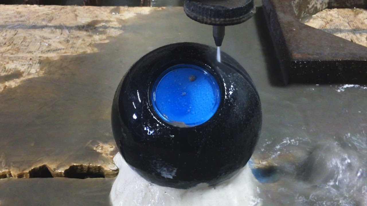 Magic 8 Ball cut in half 60,000 PSI Waterjet