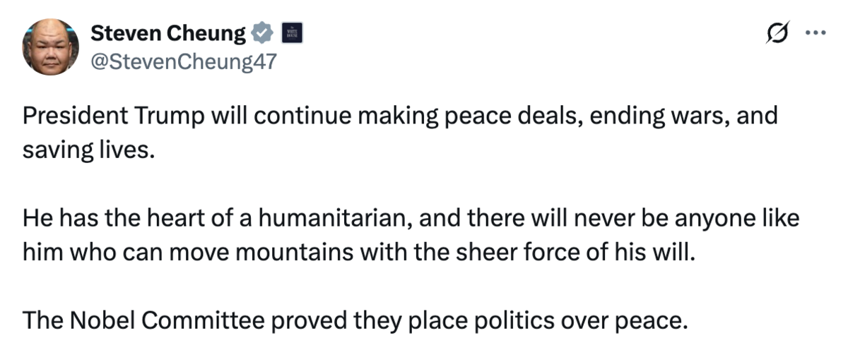 MAGA Fury Erupts After Trump Misses Nobel Peace Prize