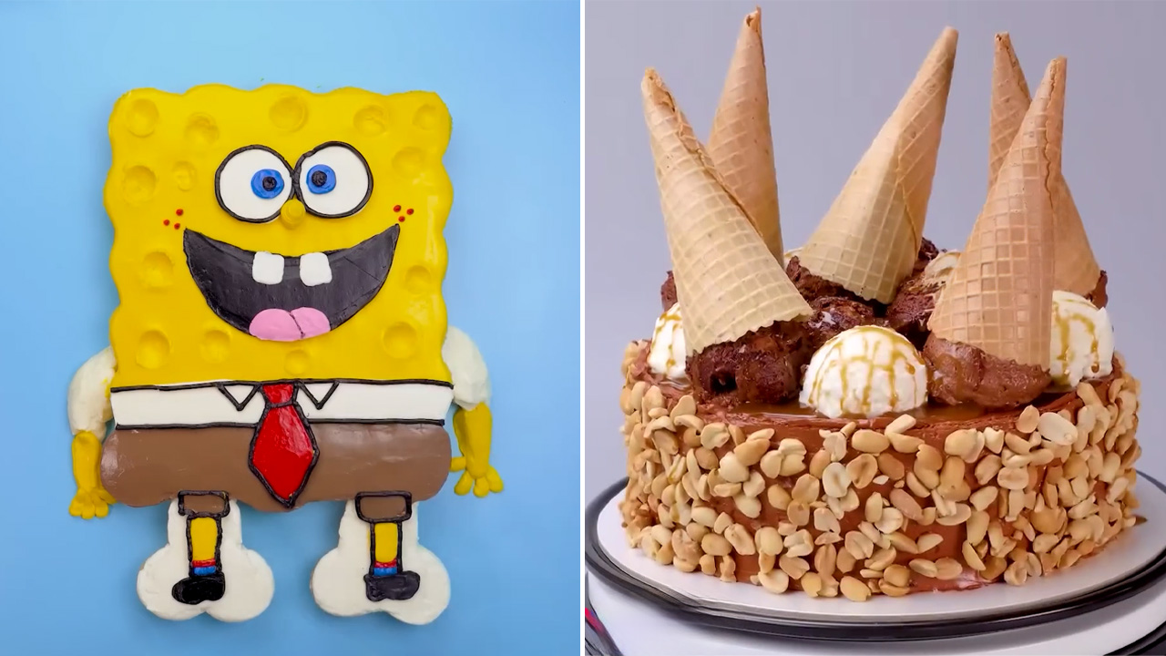 Cartoon Sponge Cake and Cone Dessert