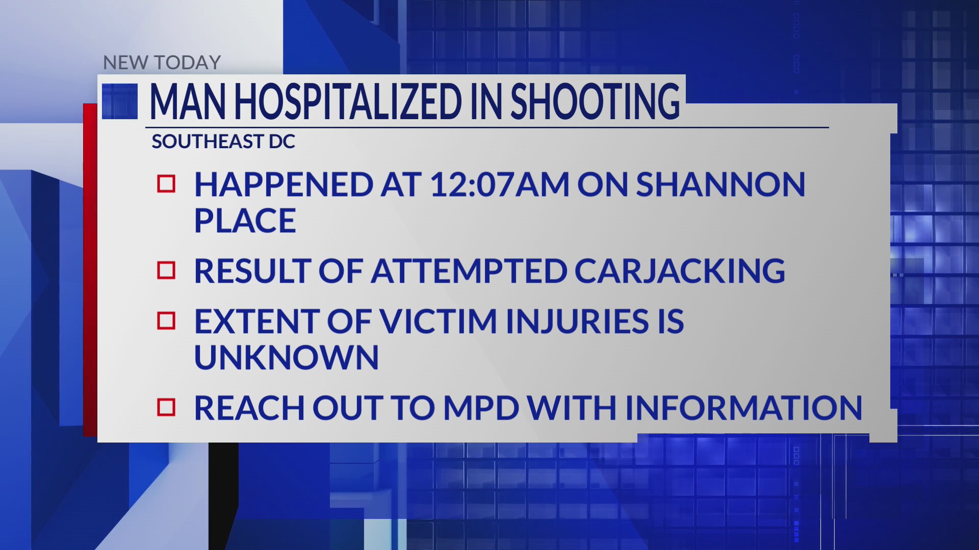 Man Shot During Attempted Carjacking in Southeast DC