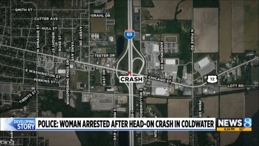 Police: Woman arrested after head-on crash in Coldwater