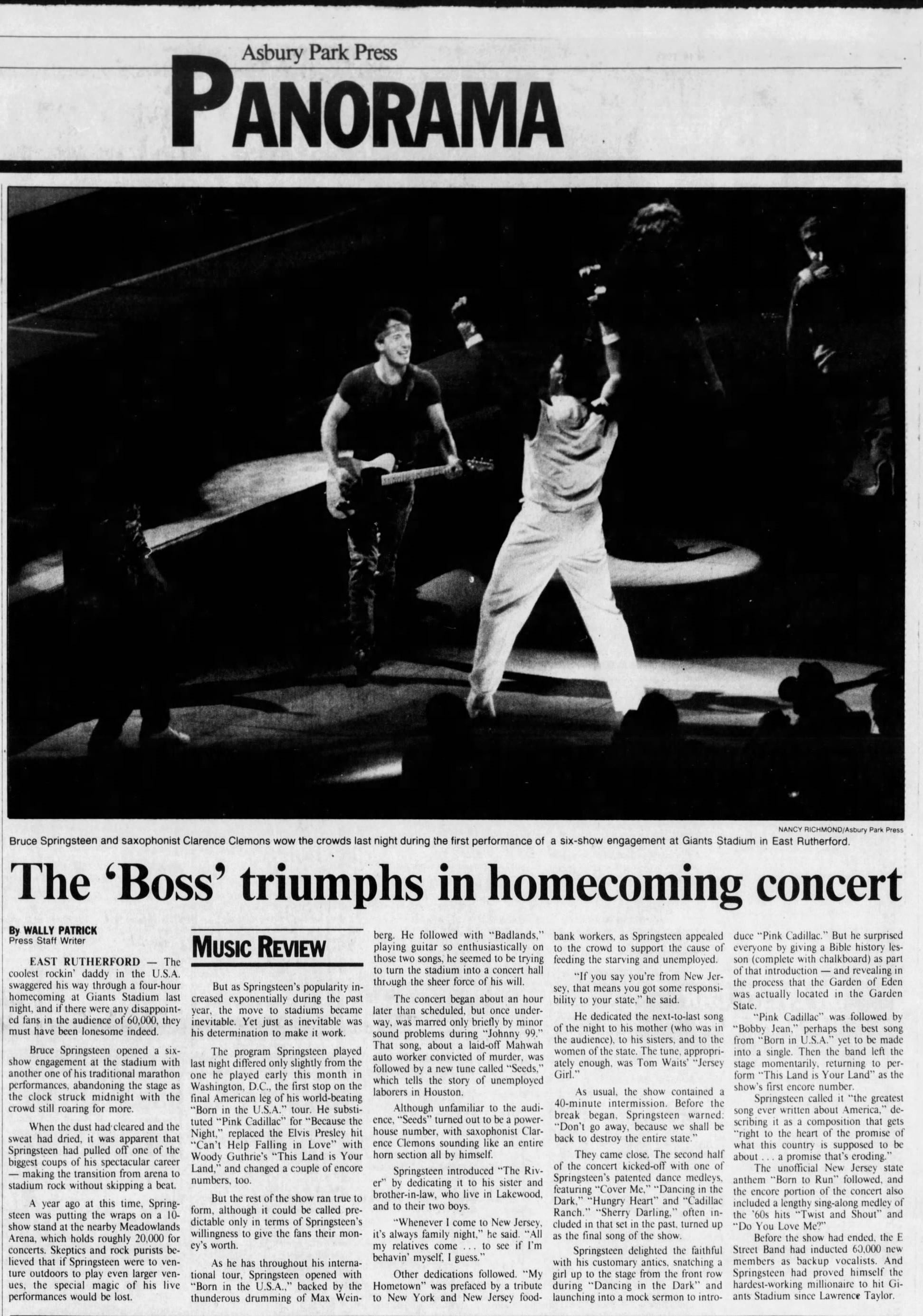 Bruce Springsteen triumphs in homecoming concert at Giants Stadium (1985)