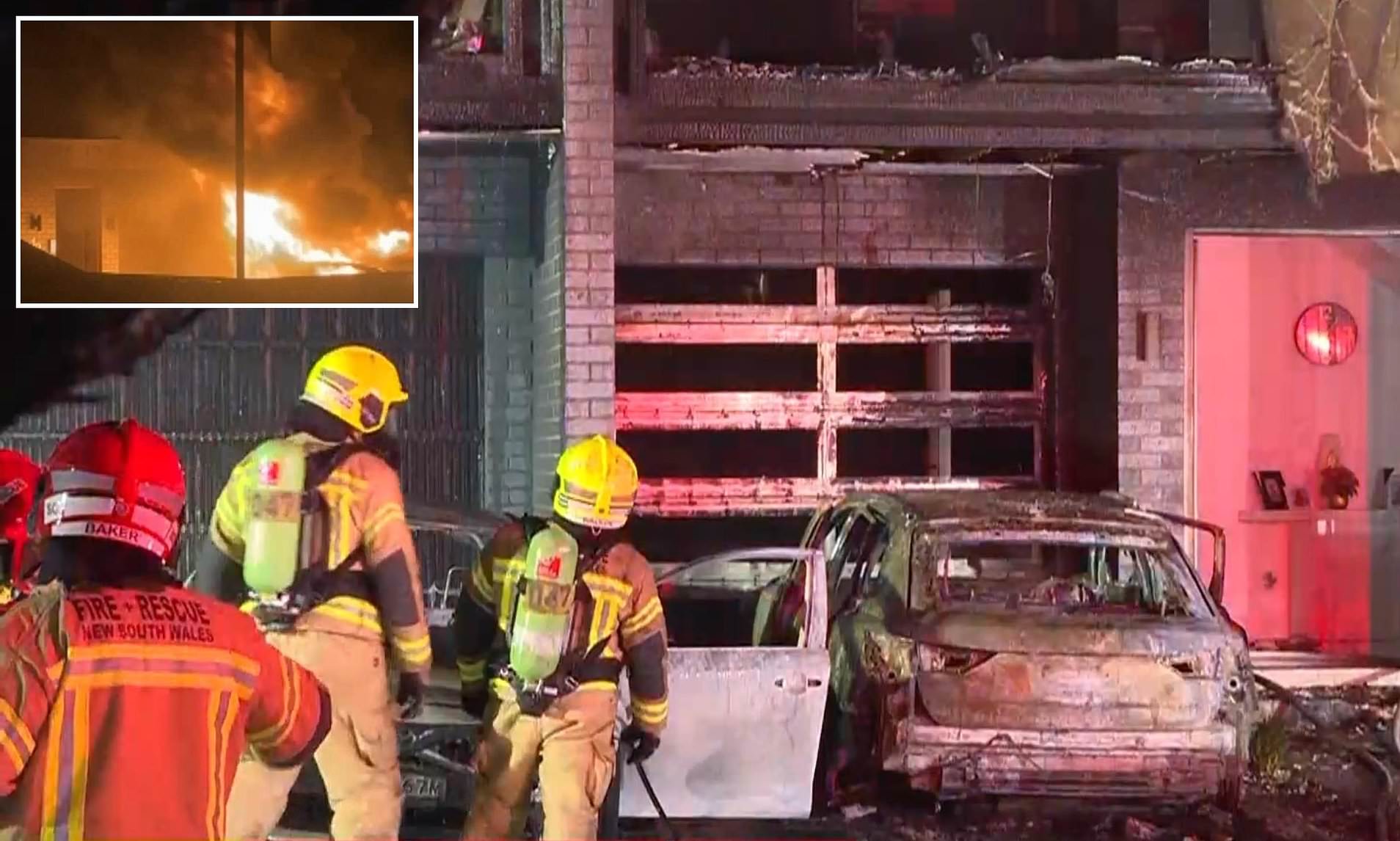 Massive fire destroys home after two cars suddenly burst into flames ...
