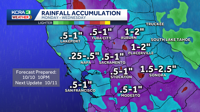 Northern California storm forecast update: Soaking rain, high elevation ...