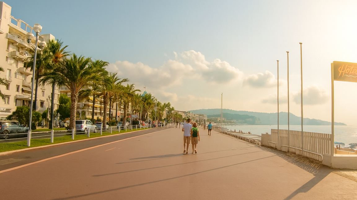 Strandpromenade i Nice – gåtur langs Promenade des Anglais, Frankrig