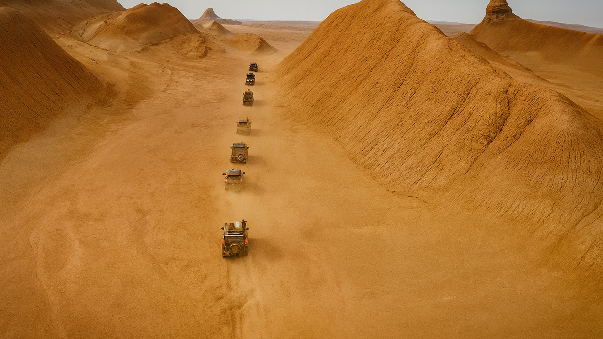 Désert de Lout – Iran : convoi tout-terrain à travers les dunes en 4K