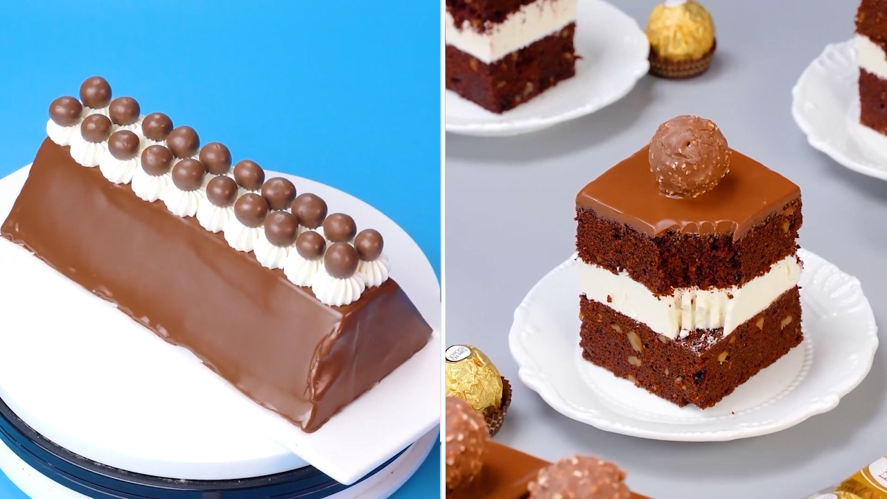 Layered Chocolate Bar Cake and Creamy Nut Slice