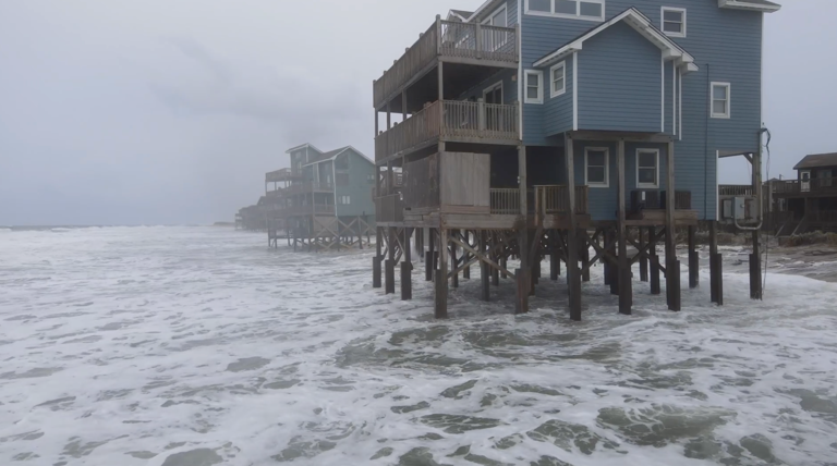 Watch: Drone video shows precarious beach houses as nor'easter pummels ...