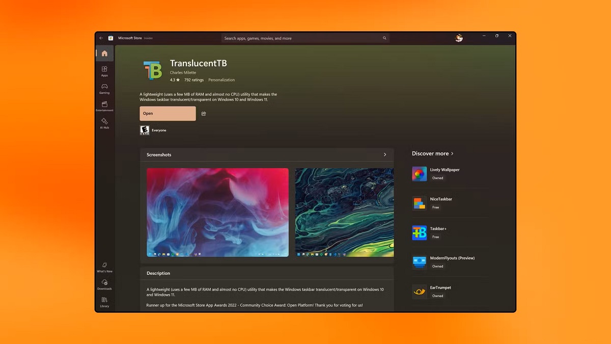 TranslucentTB: Haz que tu barra de tareas de Windows 11 sea transparente