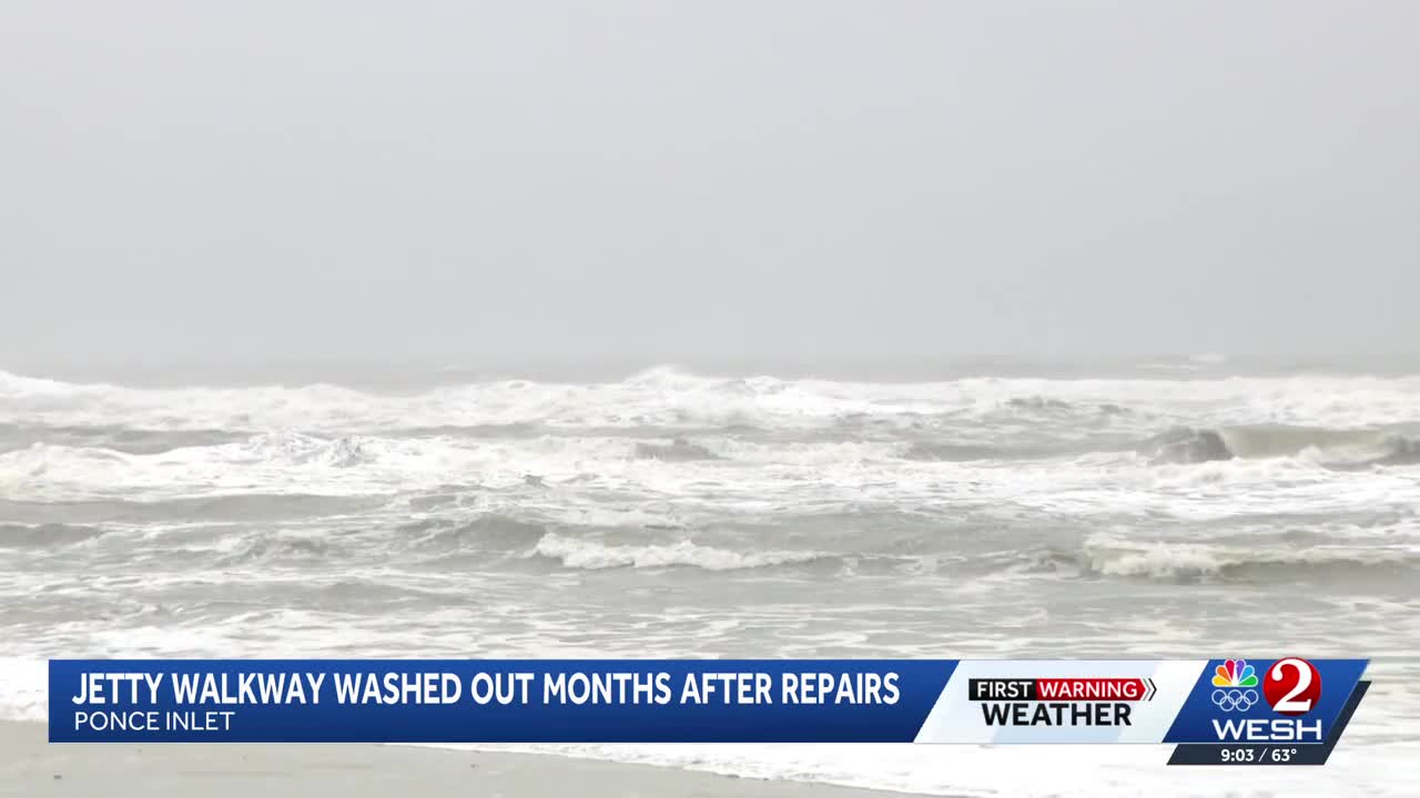 Strong surf, winds wash out Ponce Inlet jetty walkway months after repairs