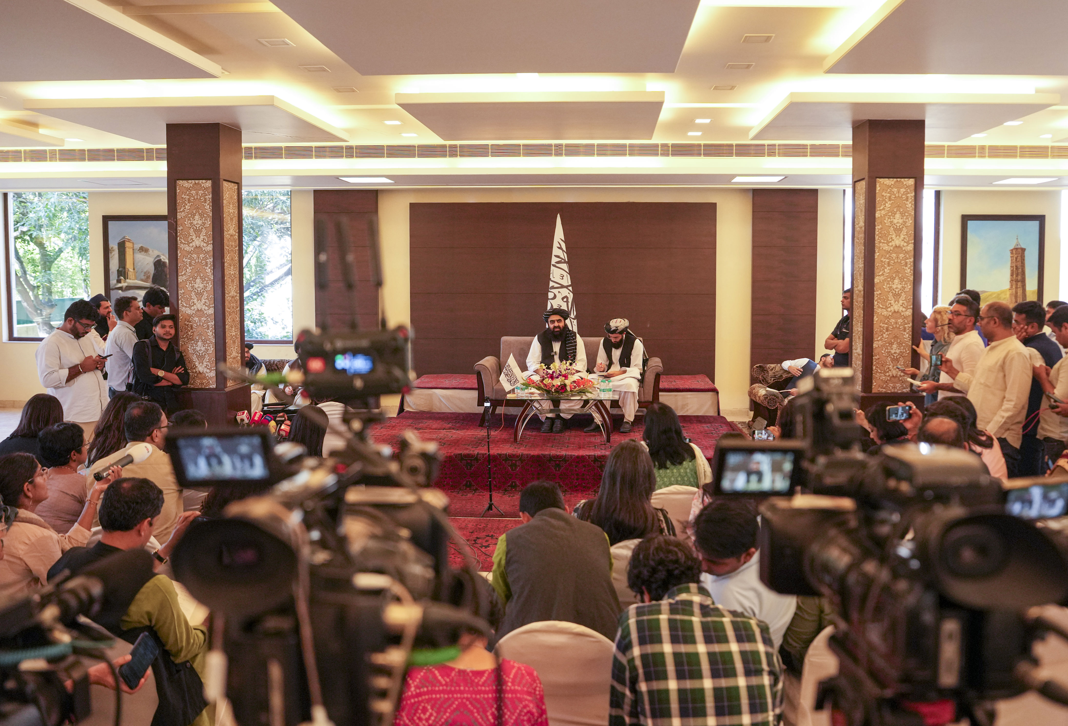 Women journalists attend Muttaqi's second media briefing after ...