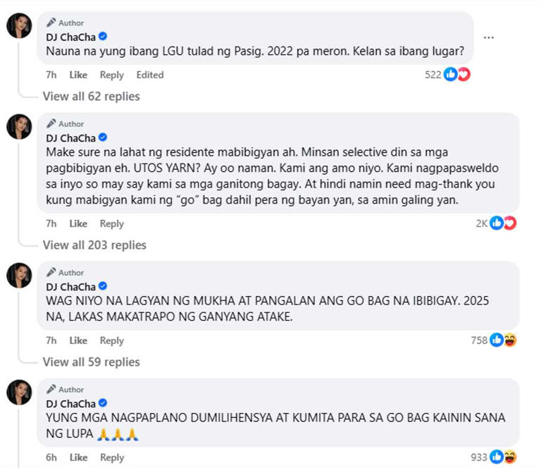 DJ Chacha urges LGUs to distribute emergency 'Go Bags'