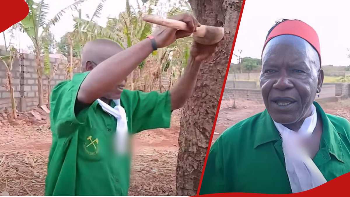 Drama as elderly man performs bizarre ritual, plants banana in front of ...