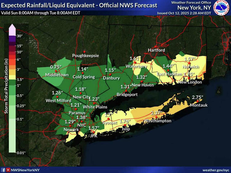 Nor'easter hits Connecticut with heavy rain and winds that may reach 50 mph