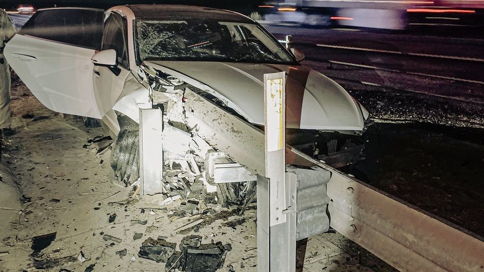Guardrail pierces through car in crash; driver escapes with minor injuries