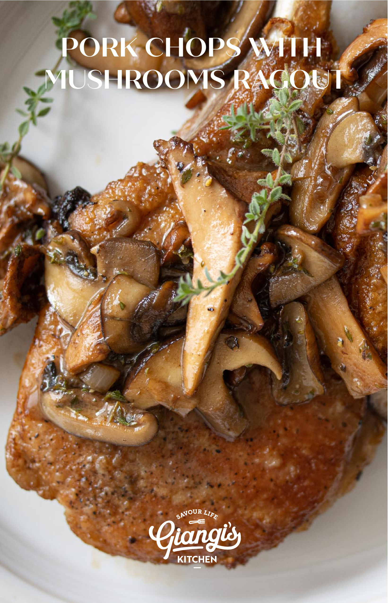 A French Classic Dinner of Pork Chops With Mushrooms Ragout