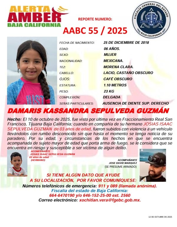 Activan Alerta Amber por Damaris Kassandra y Josías Isaac Sepúlveda Guzmán