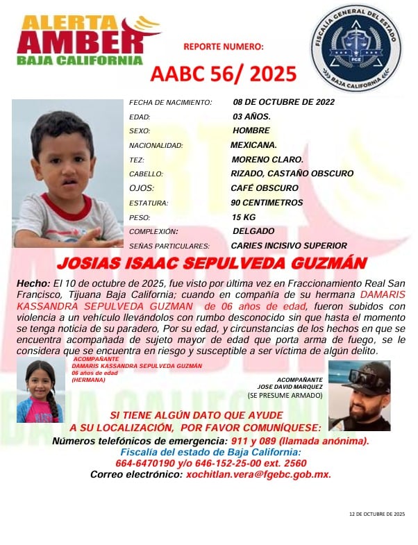 Activan Alerta Amber por Damaris Kassandra y Josías Isaac Sepúlveda Guzmán