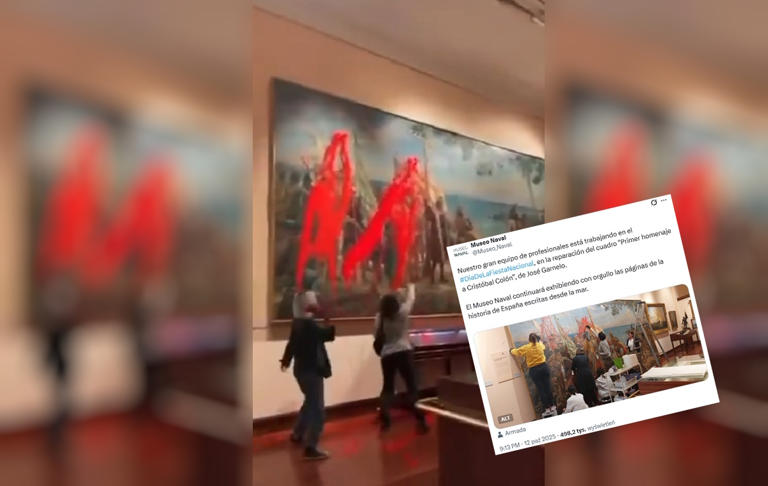 Oblały czerwoną farbą obraz poświęcony Kolumbowi