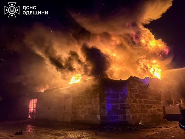 Russian drones hit warehouses in Odesa region in Ukraine, fire erupts
