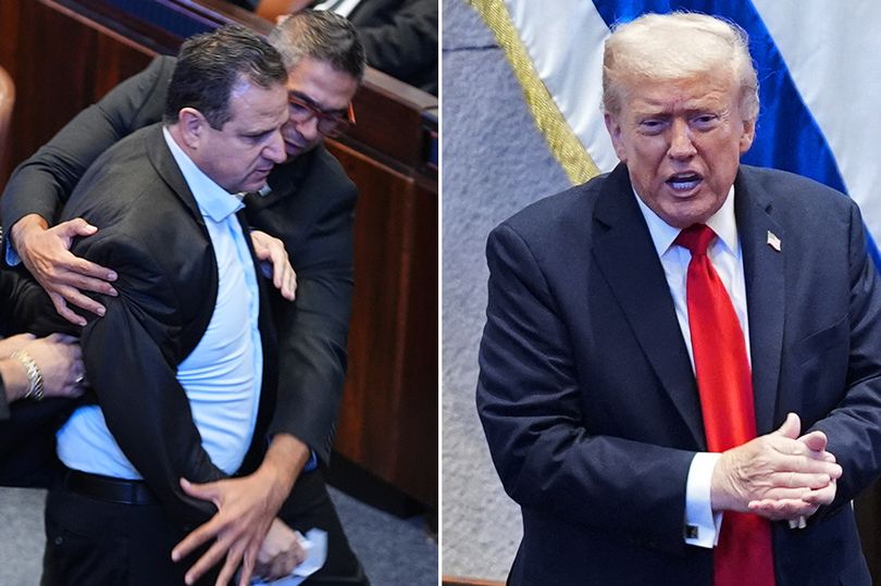 Donald Trump charged by screaming men in protest as President hails ...