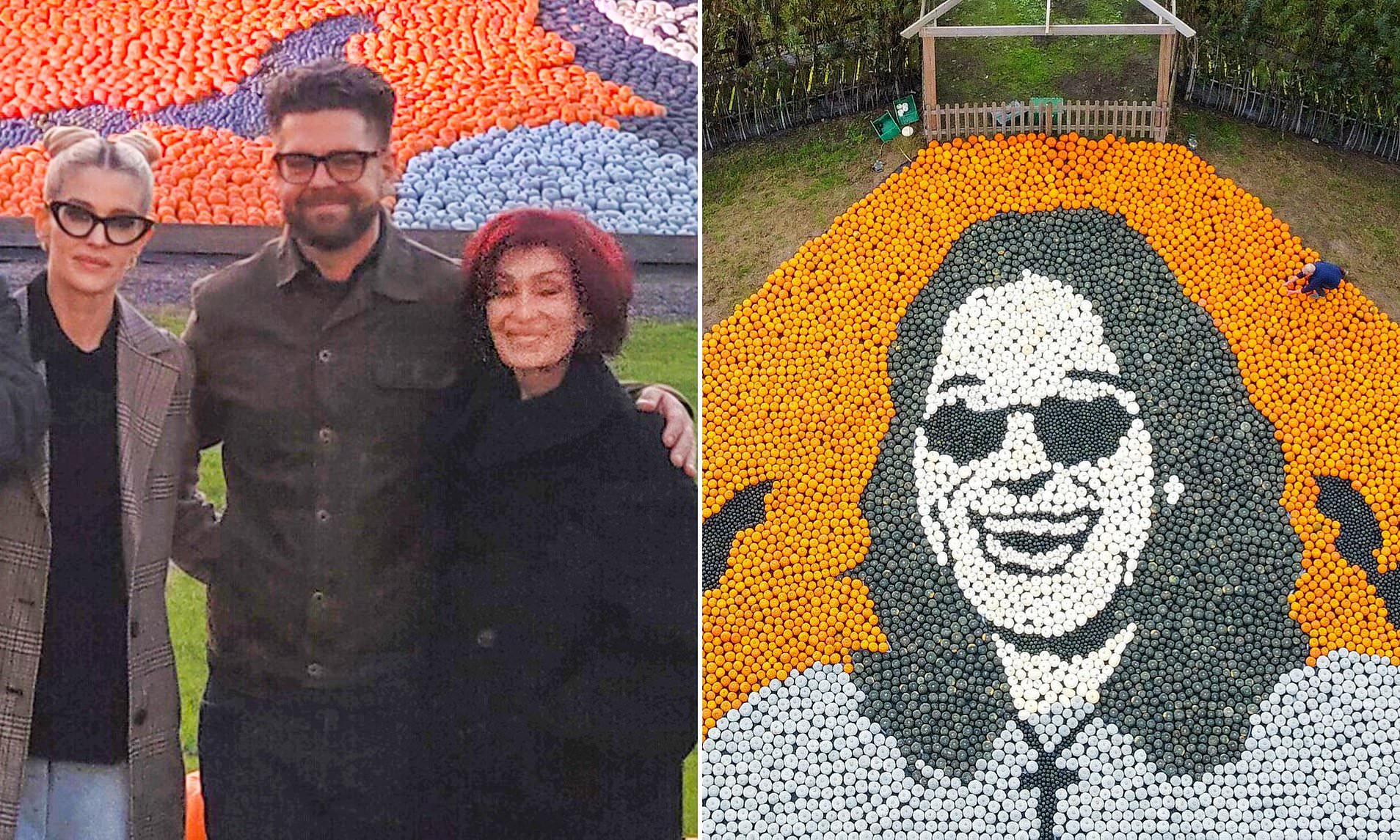 Sharon Osbourne and her kids Jack and Kelly visit pumpkin mural of late ...