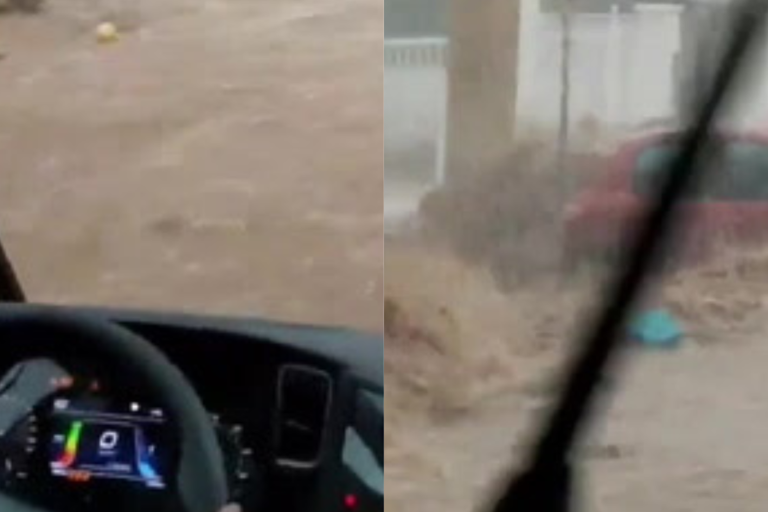 Trapped drivers battle raging torrents of mud water as flash floods rip ...