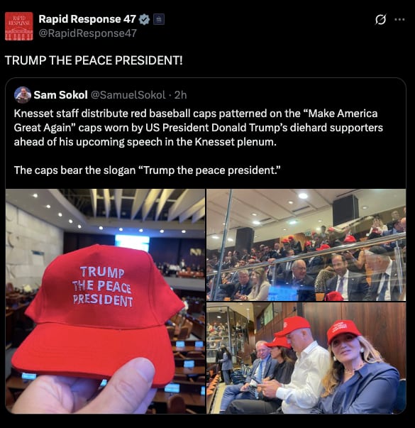 Foreign Parliament Hands Out MAGA-Style Hats Before Trump’s Speech