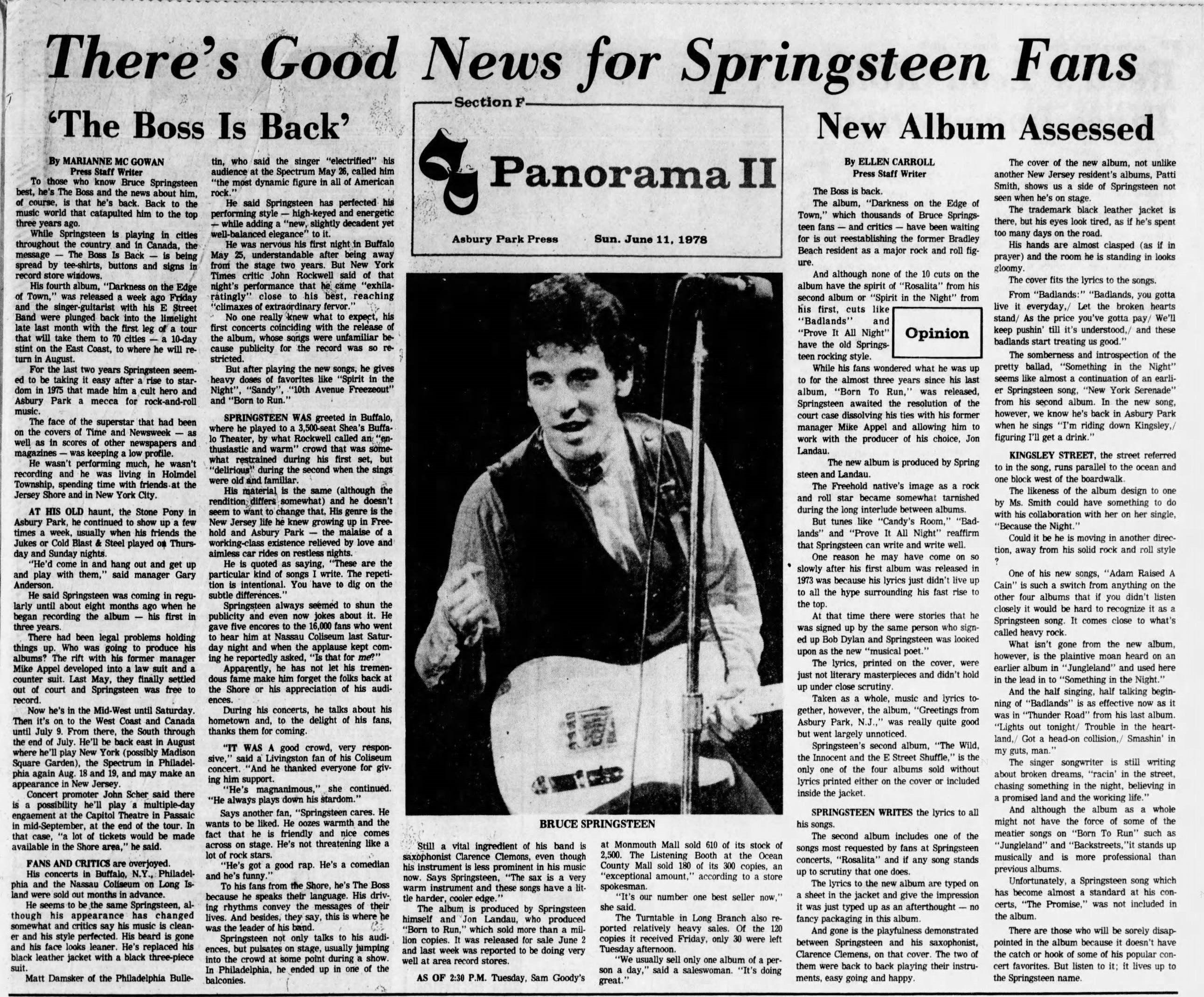'The Boss is Back': There's good news for Bruce Springsteen fans (1978)
