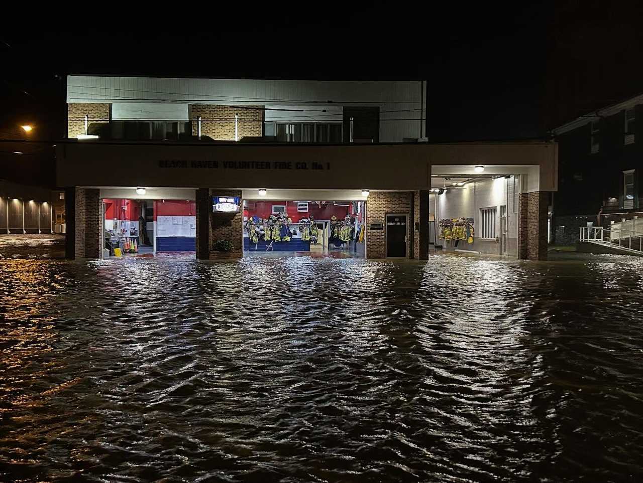 Small Fish Swims Through Flooded Firehouse As Coastal Storm Batters NJ